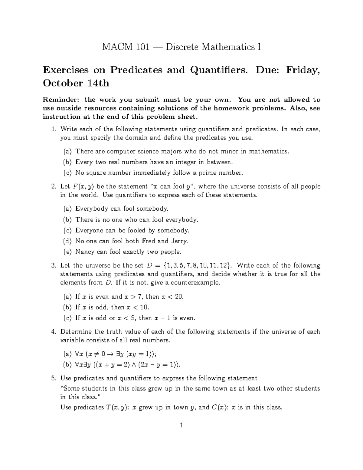 Hw-3 - questions - MACM 101 — Discrete Mathematics I Exercises on ...