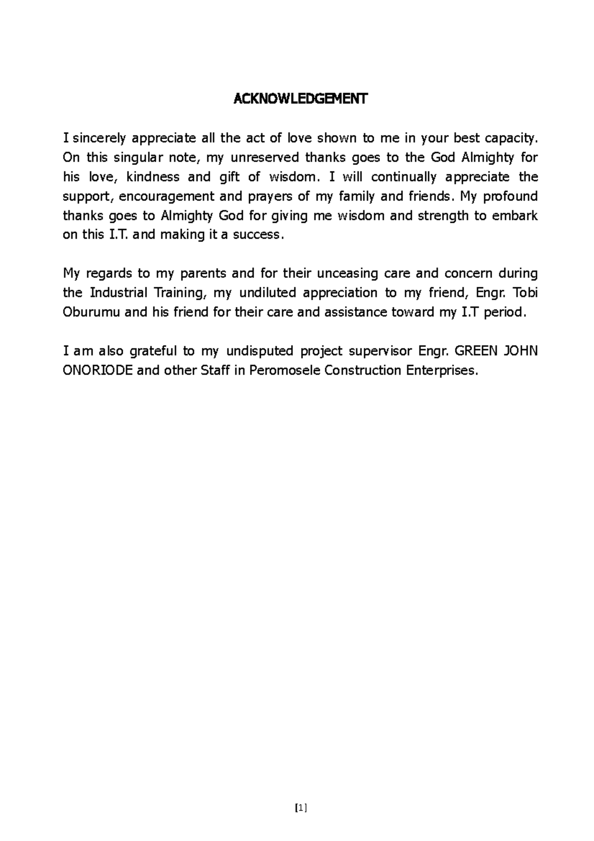 Peter Project WORK - report - ACKNOWLEDGEMENT I sincerely appreciate ...