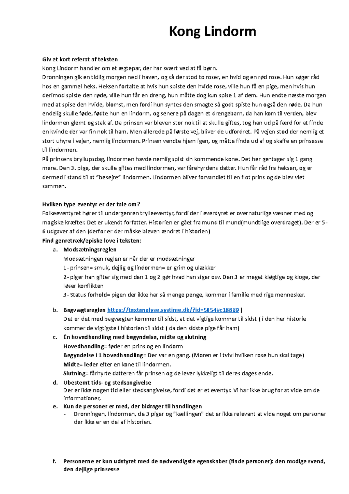 Kong Lindorm analyse - Kong Lindorm Giv et kort referat af teksten Kong Lindorm handler om et ...