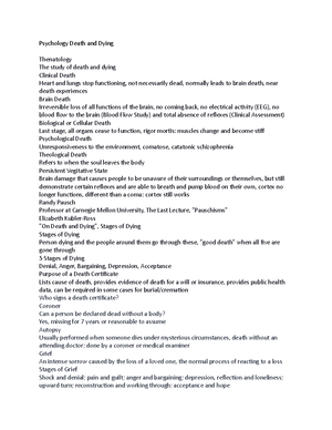 Death and dying - Final exam notes. - death and dying (psych final exam ...