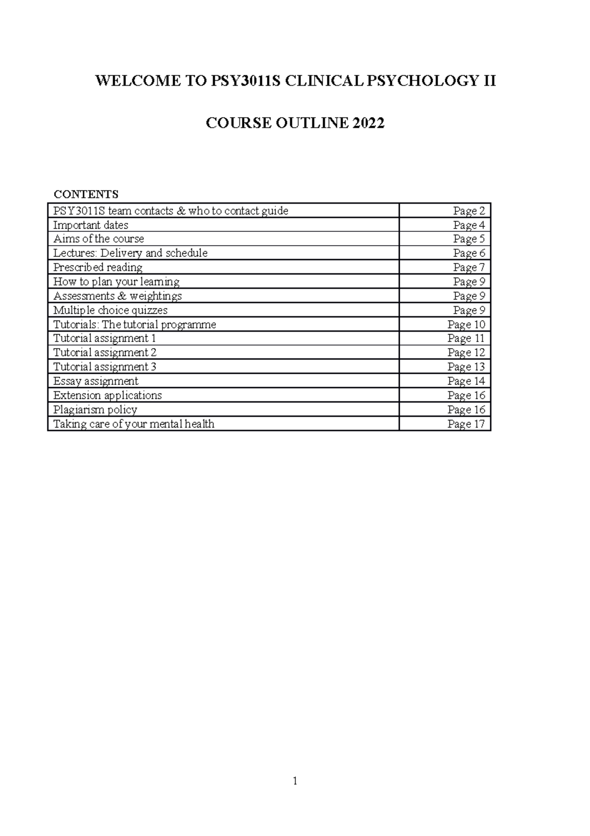 PSY3011S+Course+Outline+2022 - WELCOME TO PSY3011S CLINICAL PSYCHOLOGY ...
