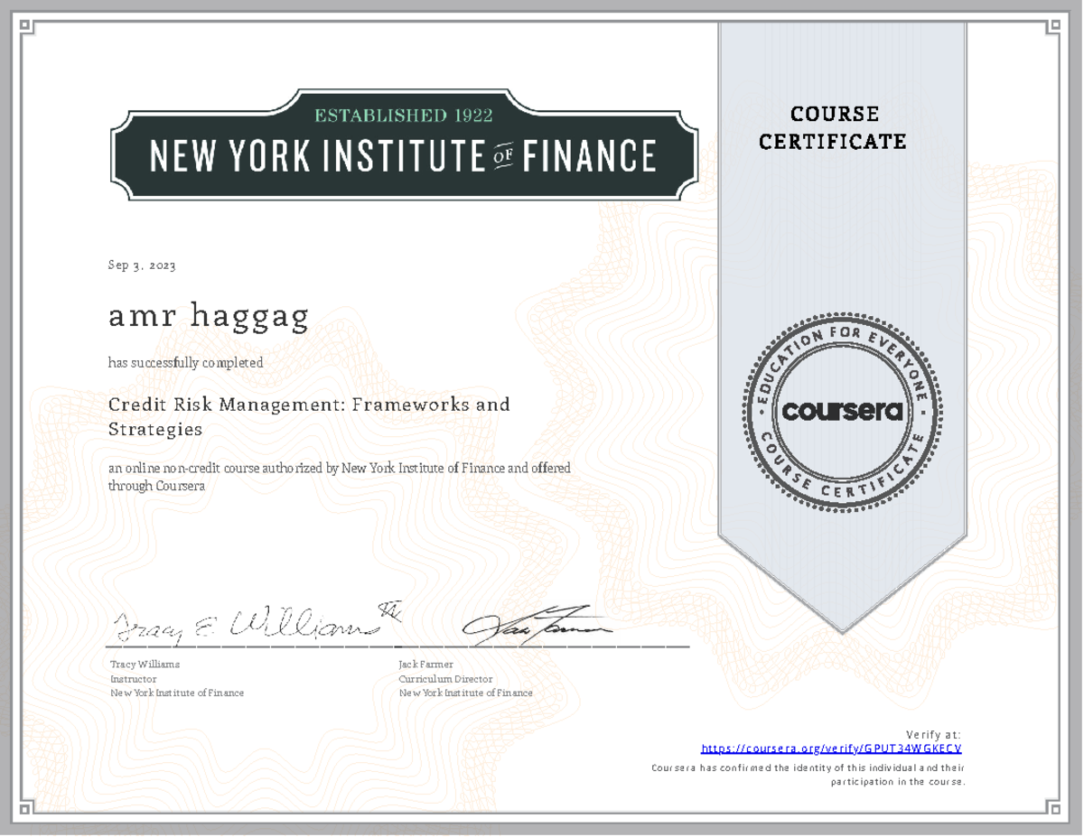 Coursera GPUT34 Wgkecv - S ep 3 , 2 02 3 a mr ha gga g Credit Risk ...