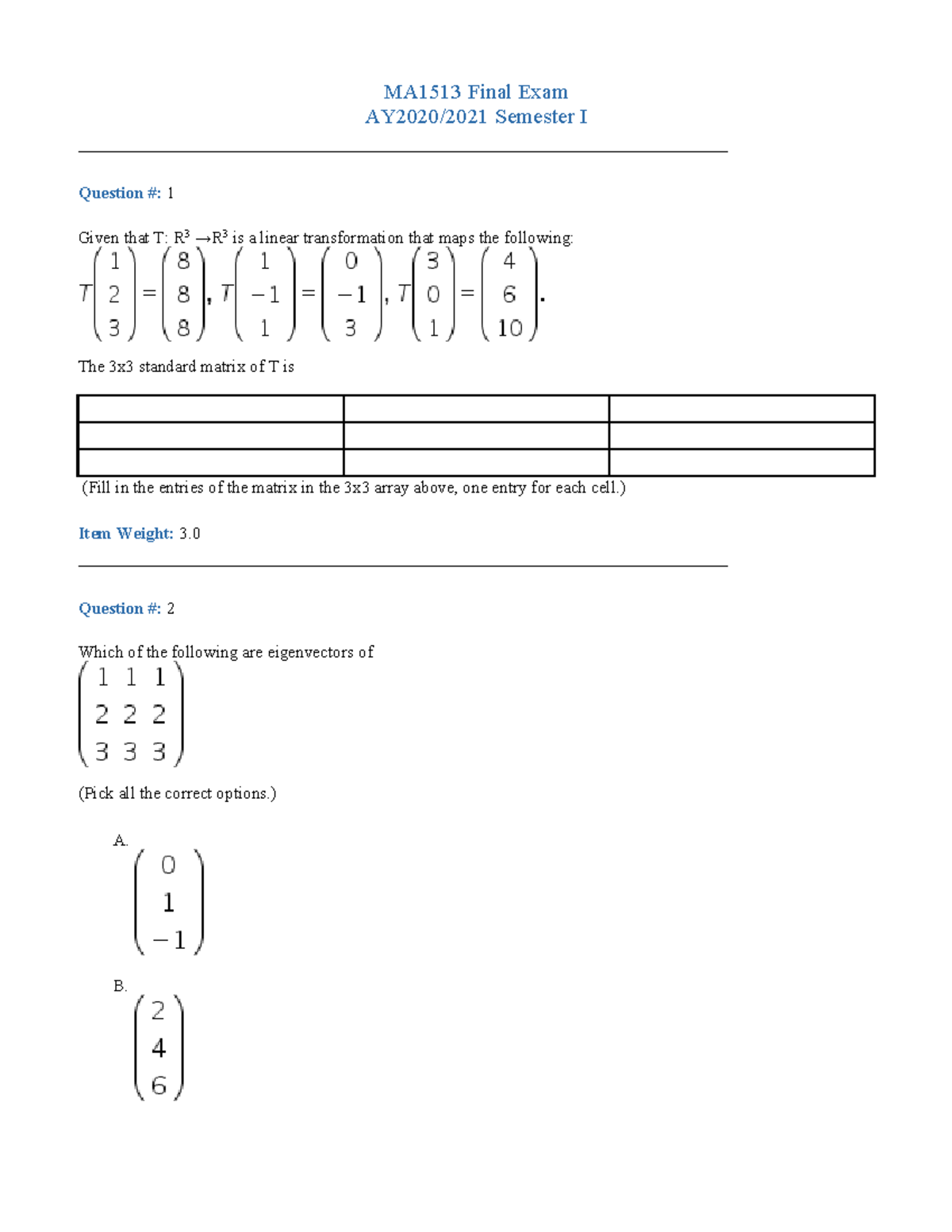 MA1513 (2021Sem1) Practice Paper - MA1513 Final Exam AY2020/2021 ...