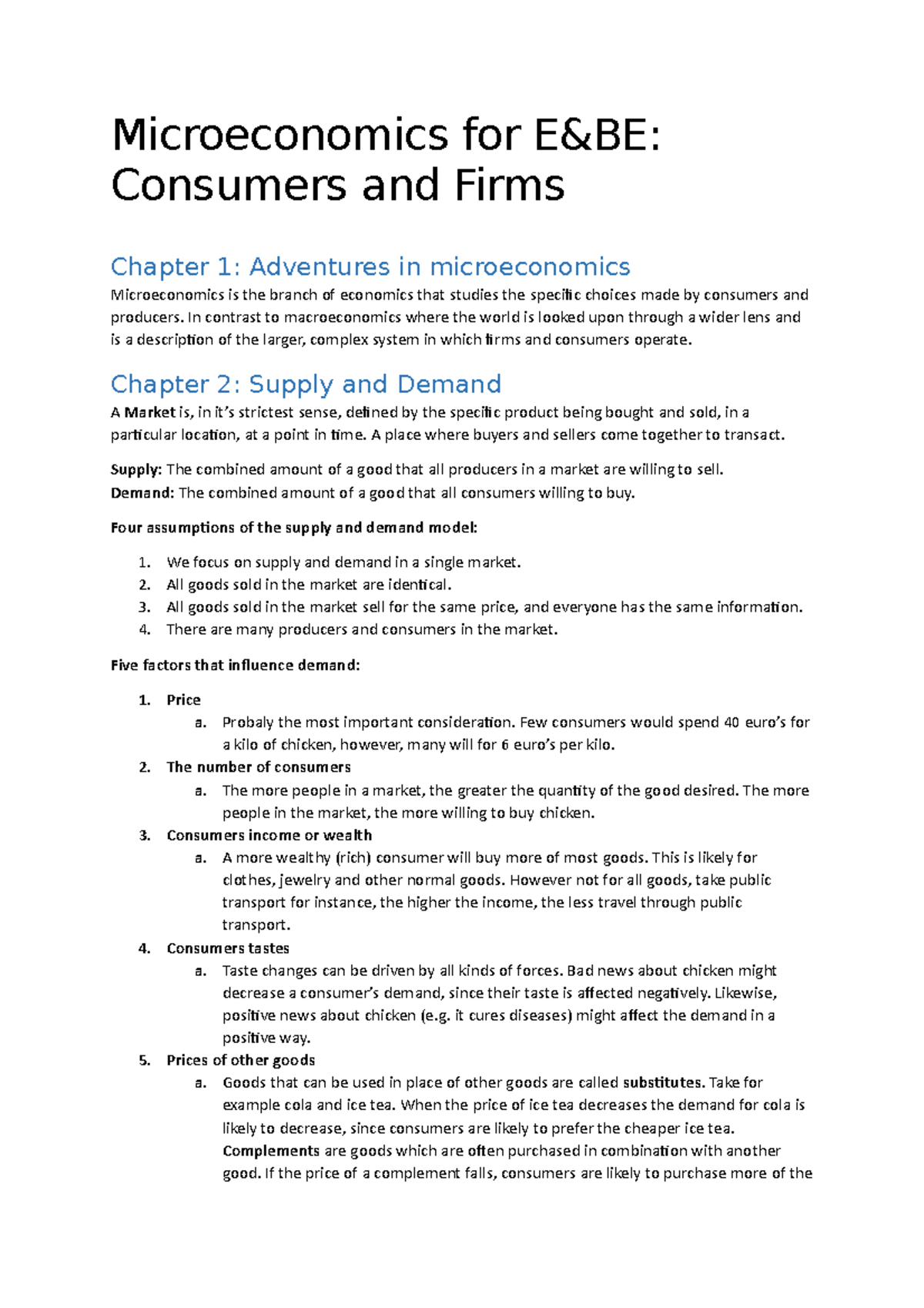 Micro-economics summary chapter 1-5 - Microeconomics for Consumers and ...