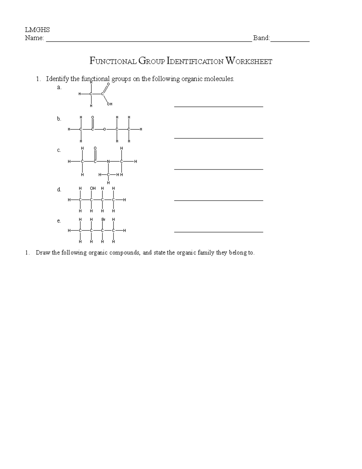 Functional group worksheet - LMGHS Name