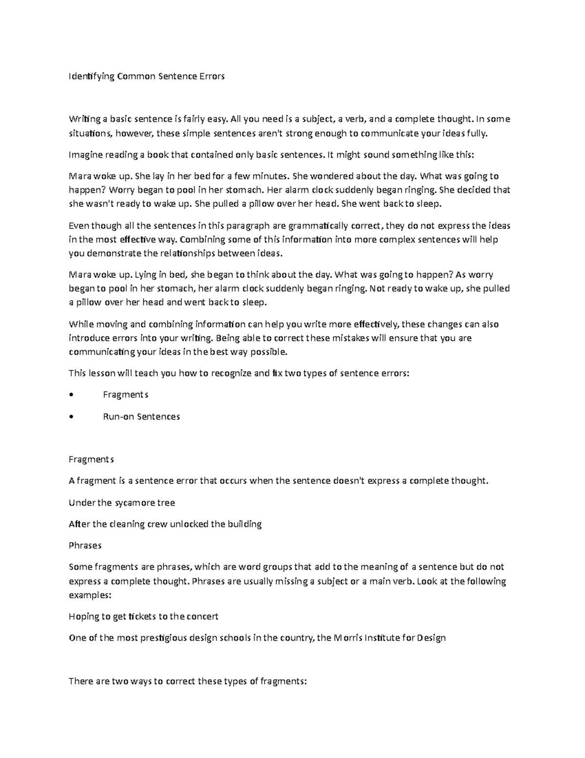 Identifying Common Sentence Errors - Identifying Common Sentence Errors ...