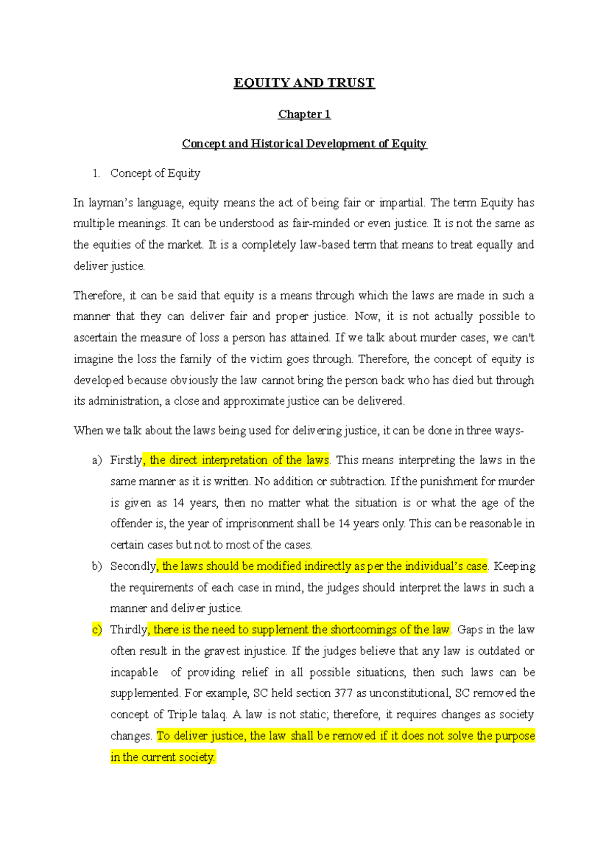 Equity and trust Module 1 & 2 - EQUITY AND TRUST Chapter 1 Concept and ...