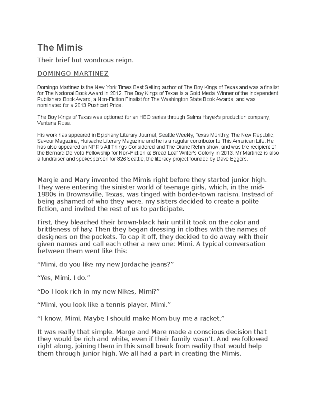 The Mimis - a fundamental story to some of the courses - HUMA-1305 ...