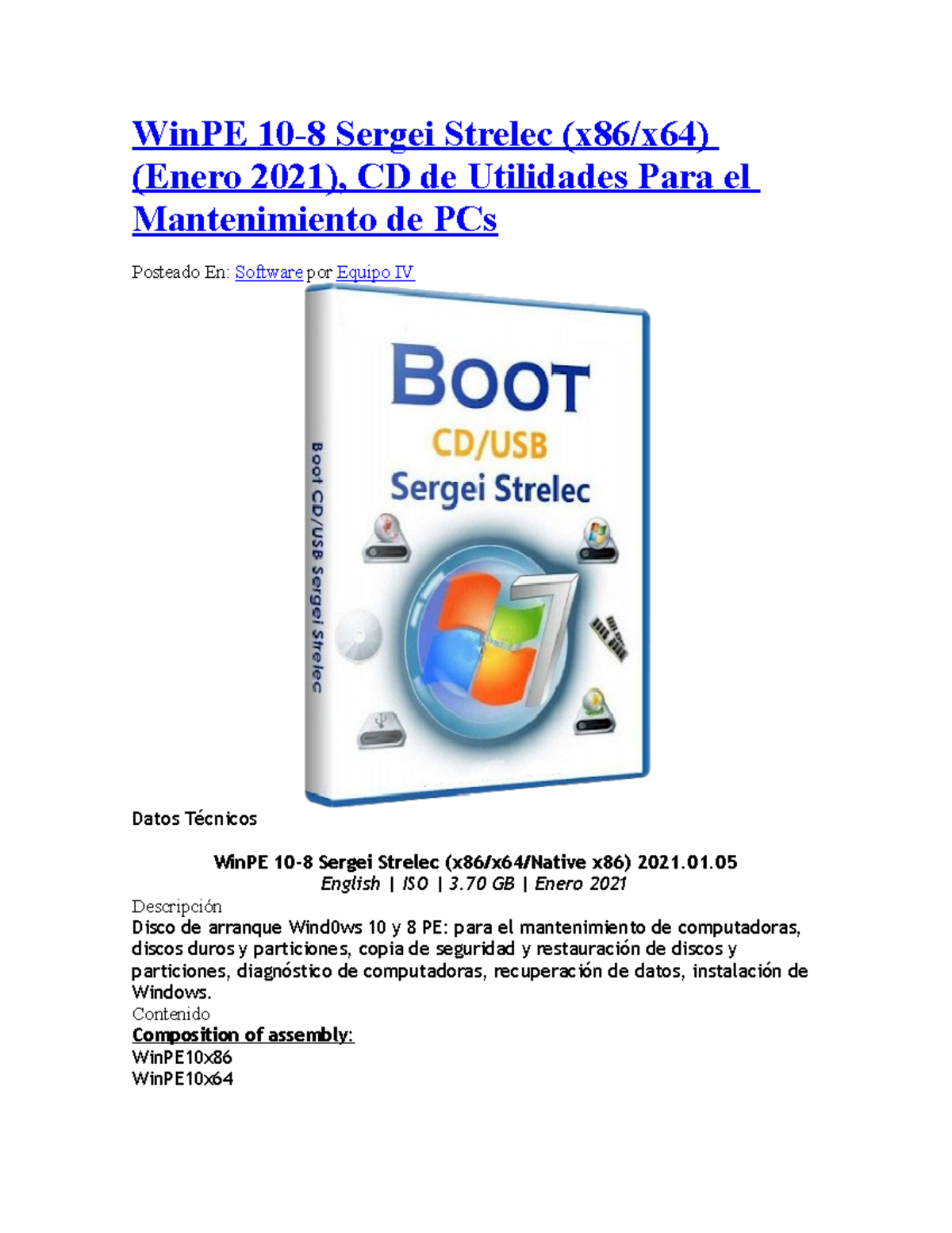 512377495 Win PE 10 8 Sergei Strelec x86x64 Enero 2021 CD de Utilidades ...