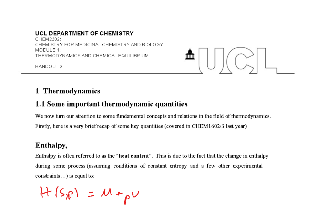 Handout 2a gapped - lecture notes thermodynamics with extra annotation ...