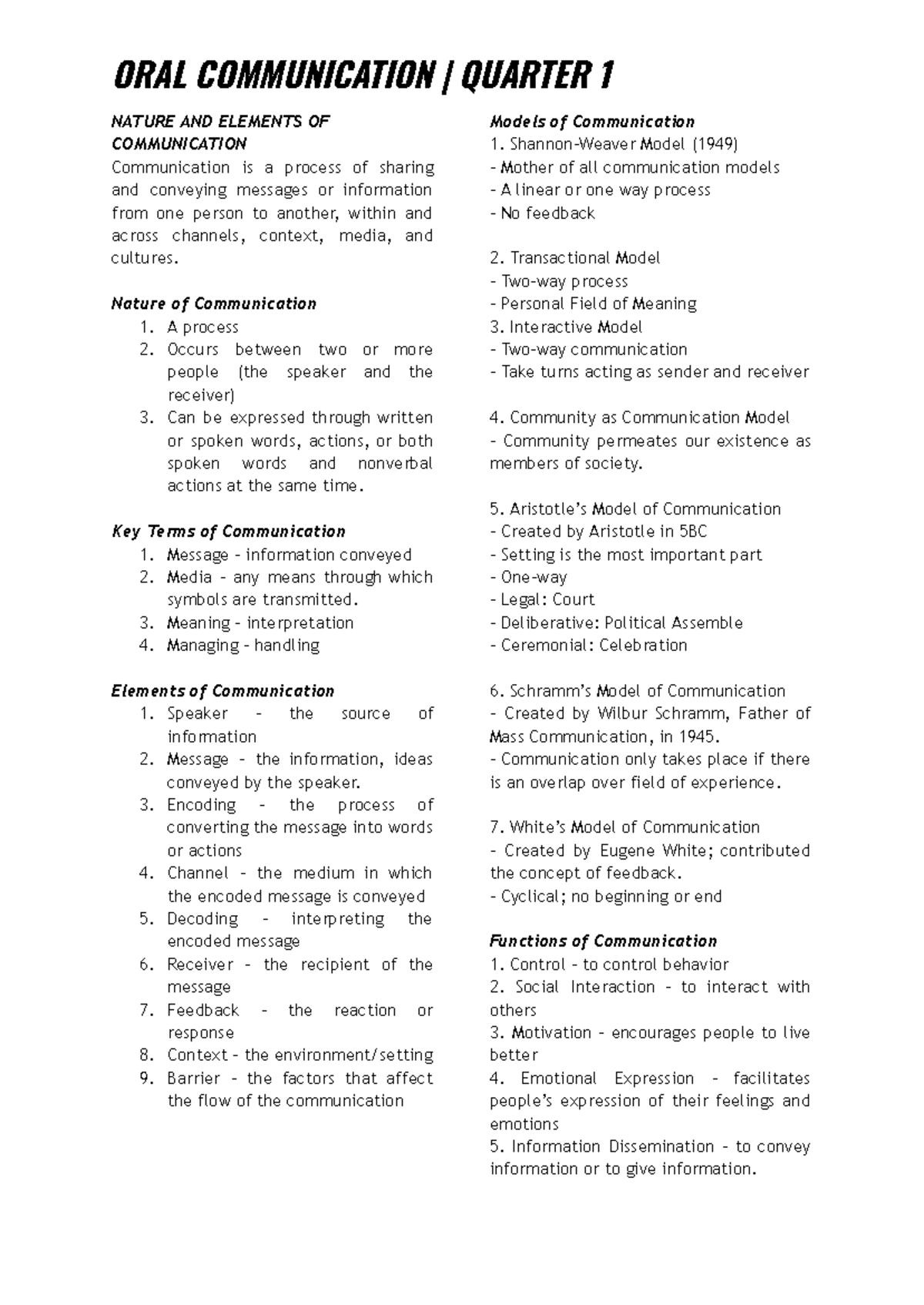 Oral Comm Reviewer - ORAL COMMUNICATION | QUARTER 1 NATURE AND ELEMENTS ...