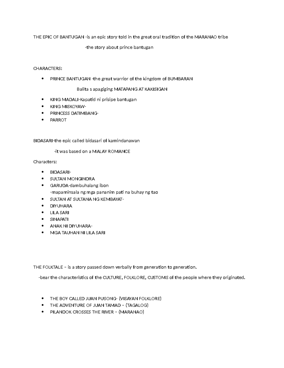 Filipino LIT - JUST FILES - THE EPIC OF BANTUGAN -is an epic story told ...