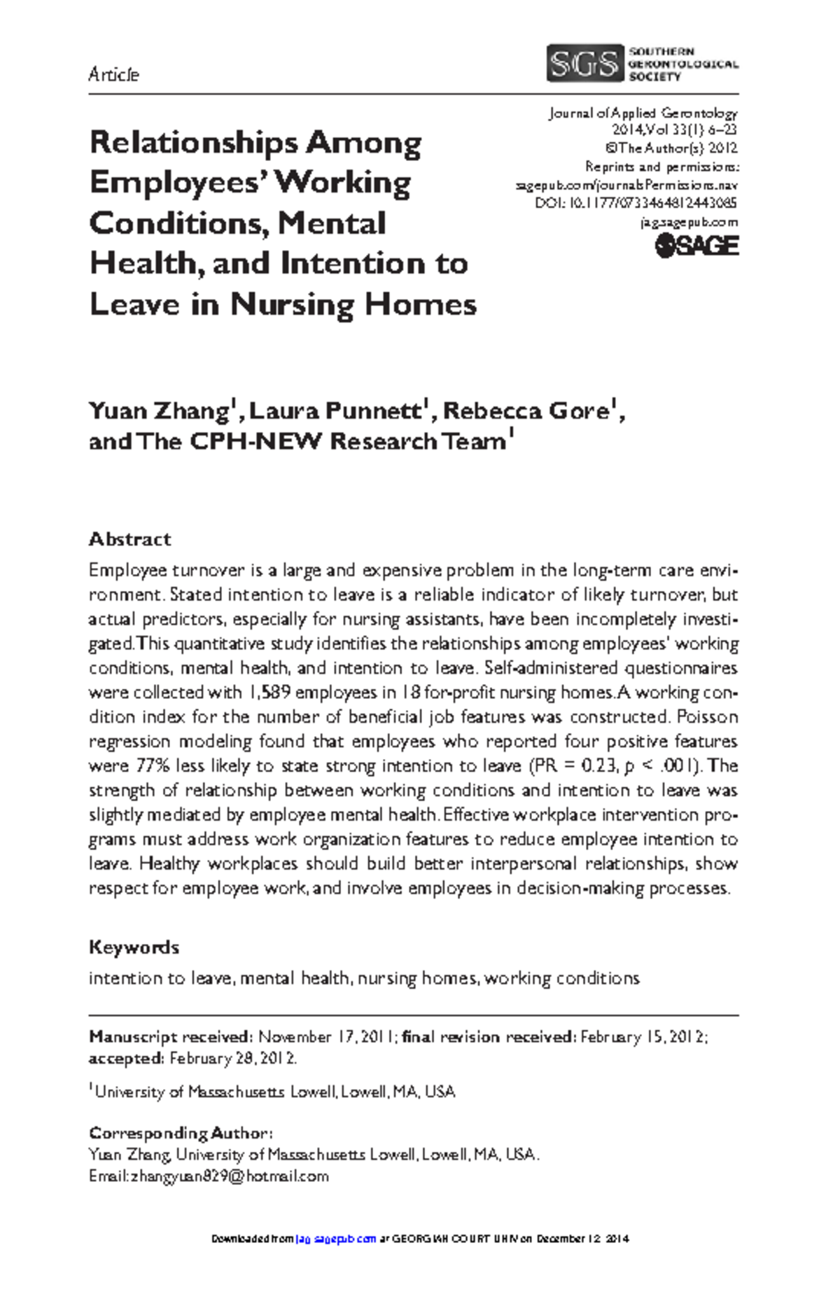 Zhang 2012 - Rrl - Journal of Applied Gerontology 2014,V ol 33(1) 6 ...