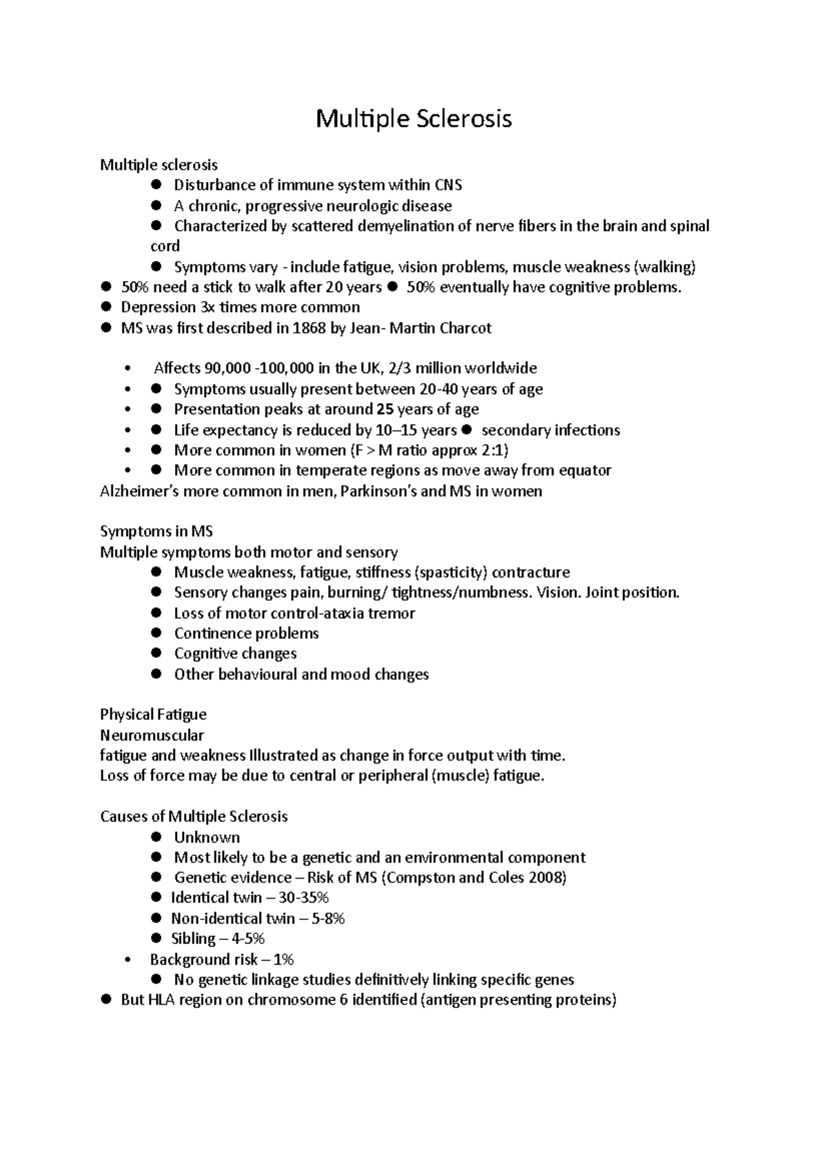 Multiple Sclerosis - Lecture notes 2 - Multiple Sclerosis Multiple ...
