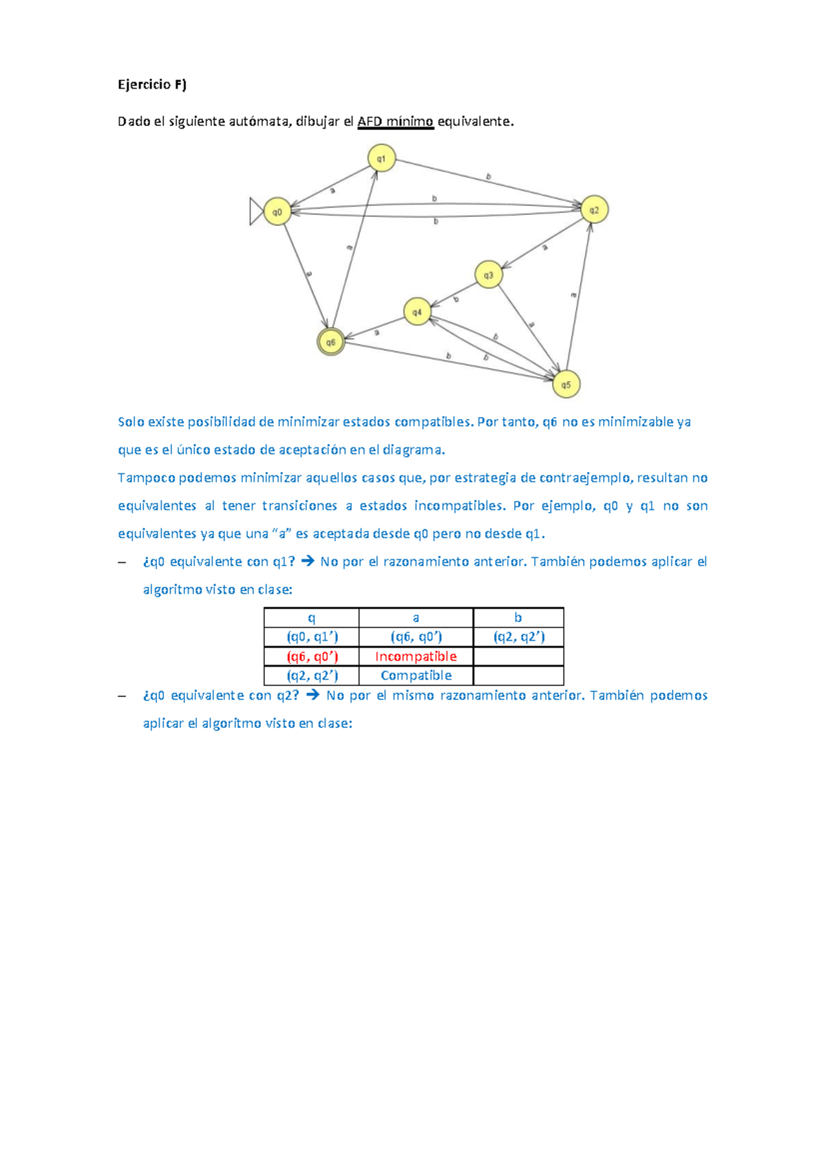 Ejercicios DE AFD (Parte 3) - Ejercicio F) Dado el siguiente autómata ...
