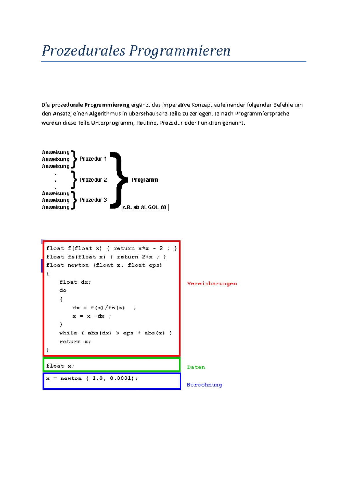 Prozedurales Programmieren - Je nach Programmiersprache werden diese ...