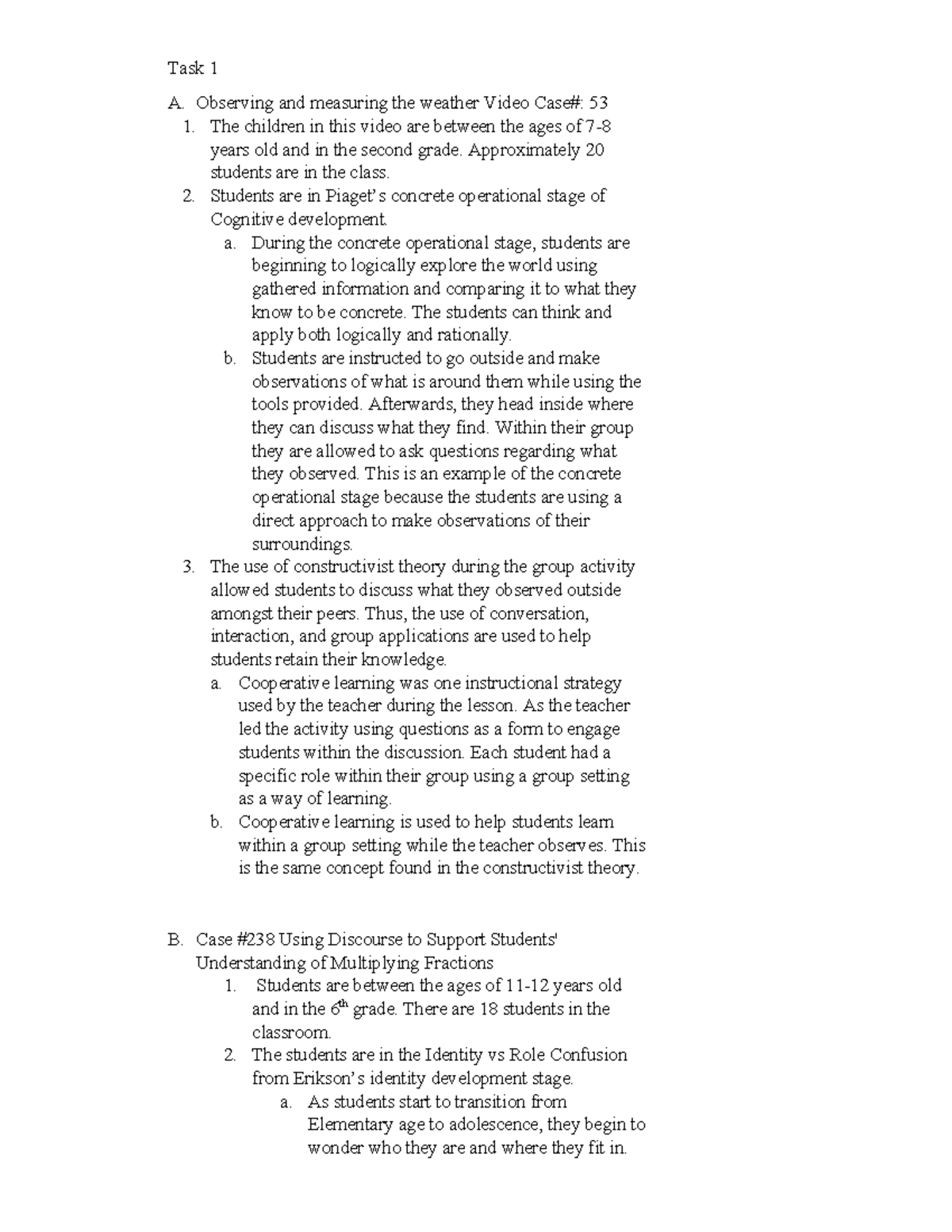 Ed psych. task 1 - passed first try - Task 1 A. Observing and measuring ...