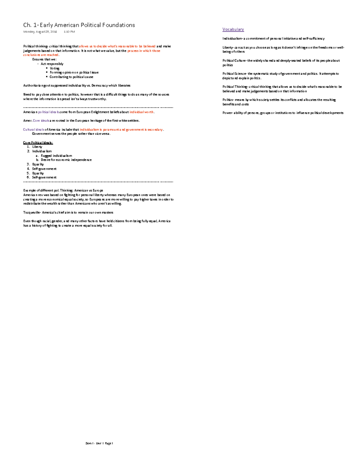 Political Science - Notes - Ch. Early American Political Foundations ...