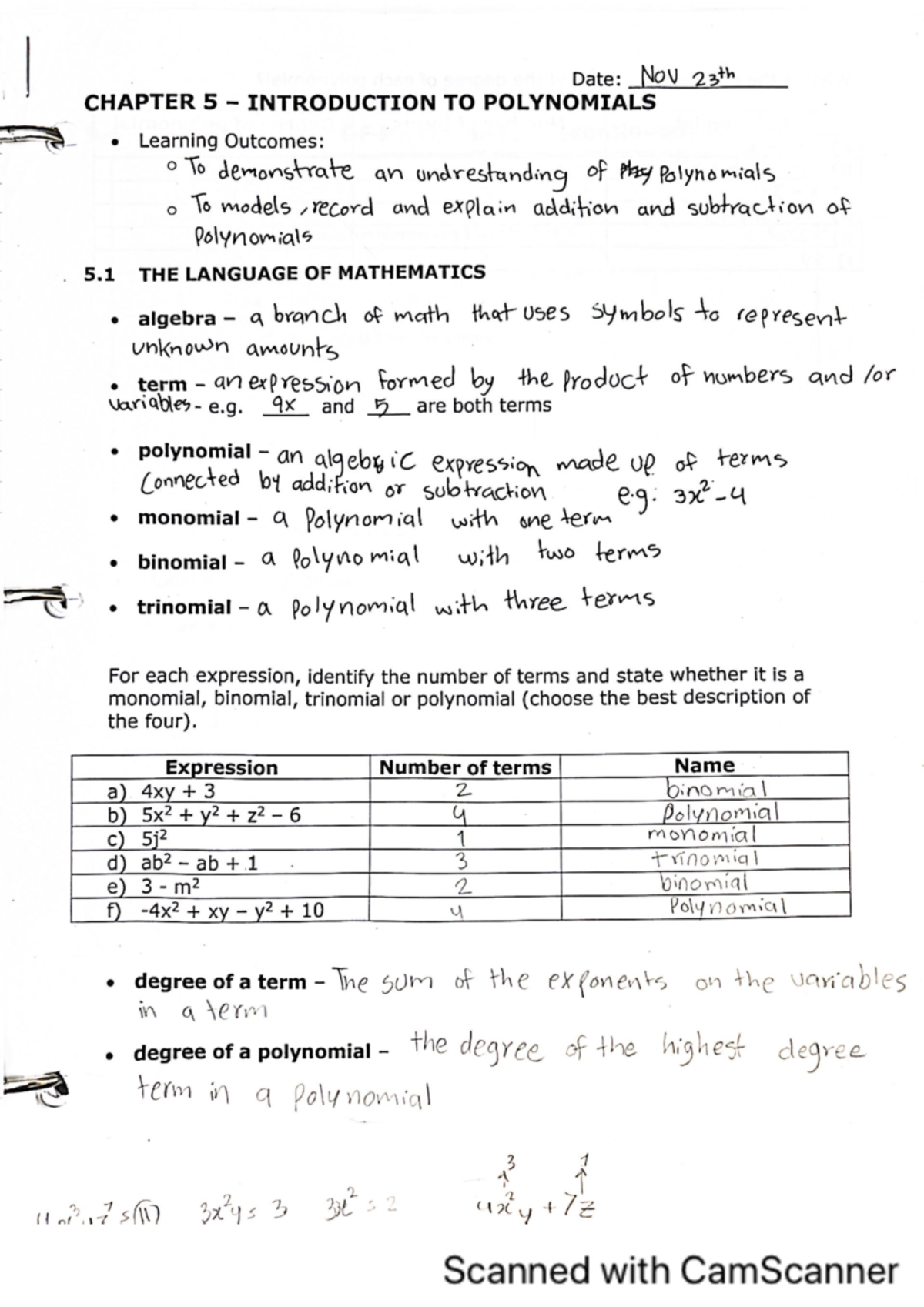 Math 9. Introduction to polynomials - Studocu