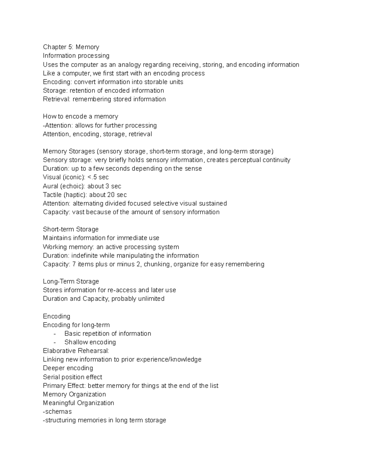 Chapter 5 Memory - lecture notes - Chapter 5: Memory Information ...