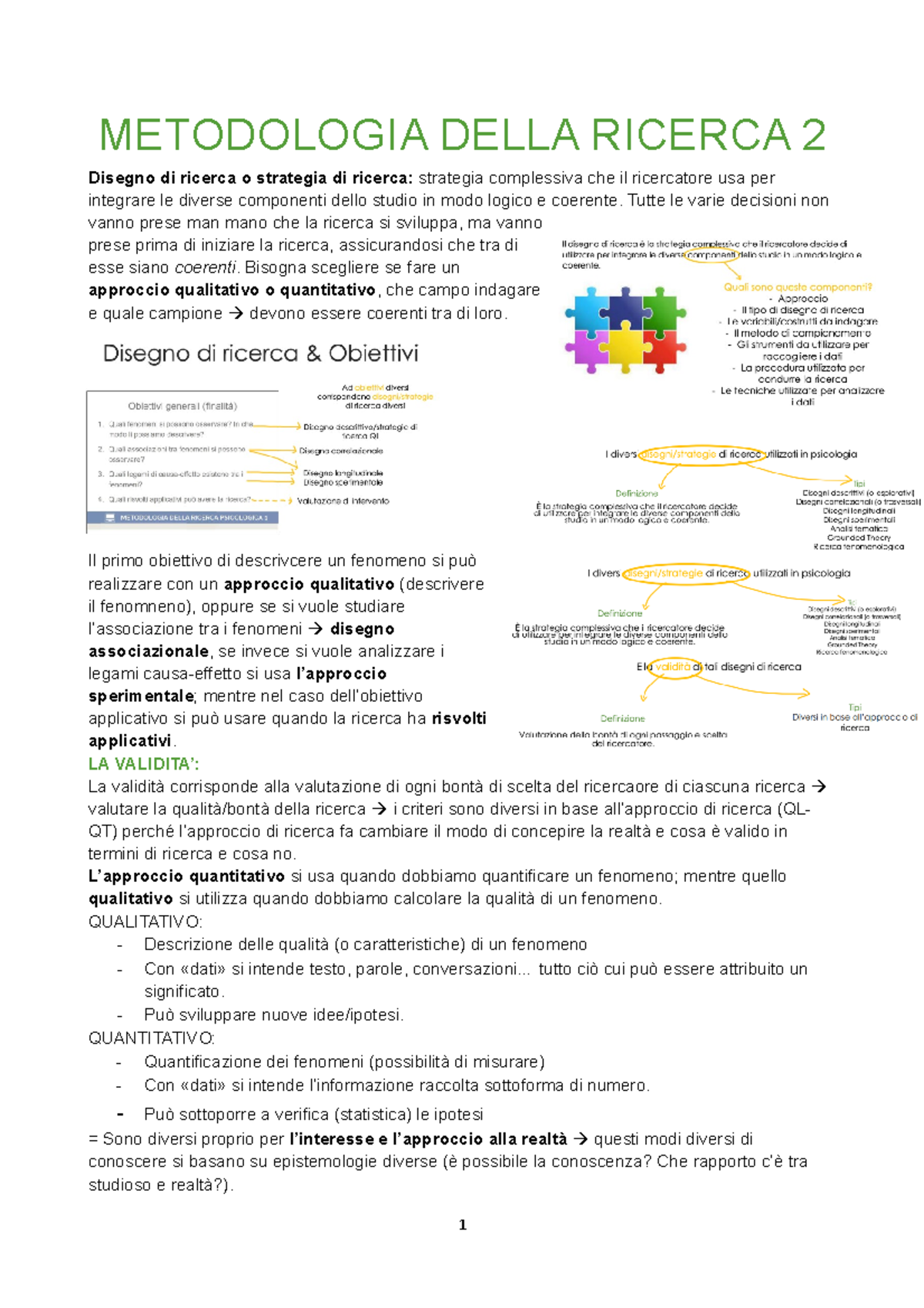 Metodologia della ricerca 2 - METODOLOGIA DELLA RICERCA 2 Disegno di ...