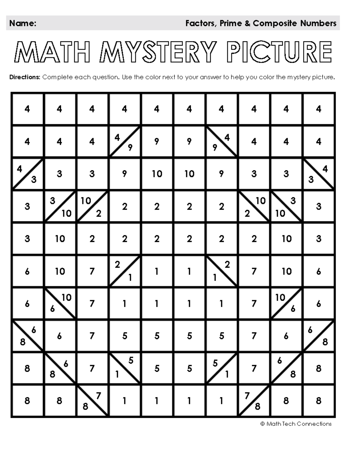 10 Factors Prime Composite Numbers Full Page - Directions: Complete ...