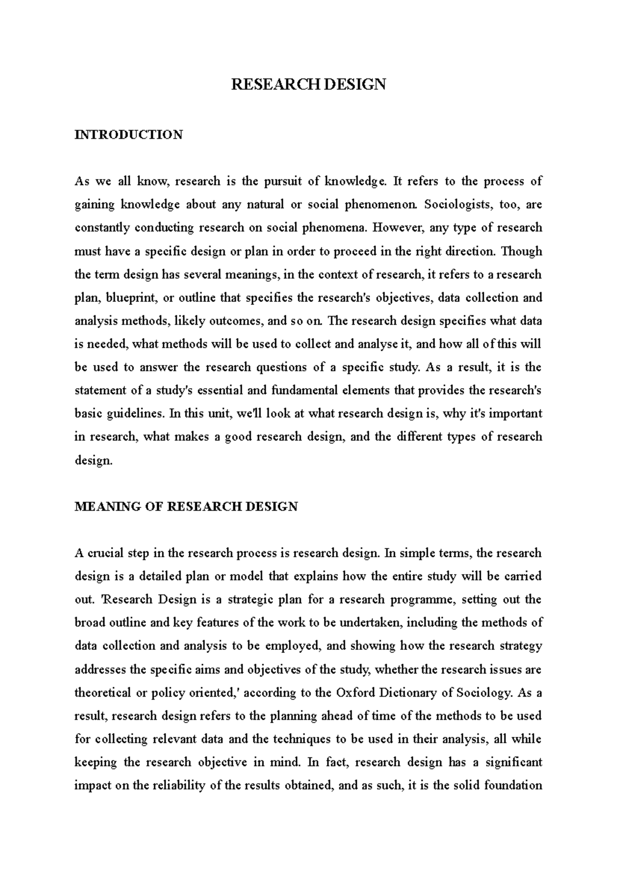 Research Design - Lecture notes 5 - RESEARCH DESIGN INTRODUCTION As we ...