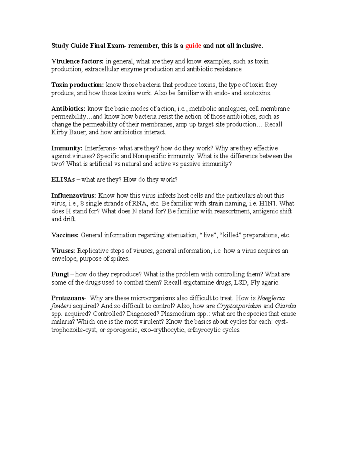 BIOL 230 Part One Study Guide Final Exam - Study Guide Final Exam ...