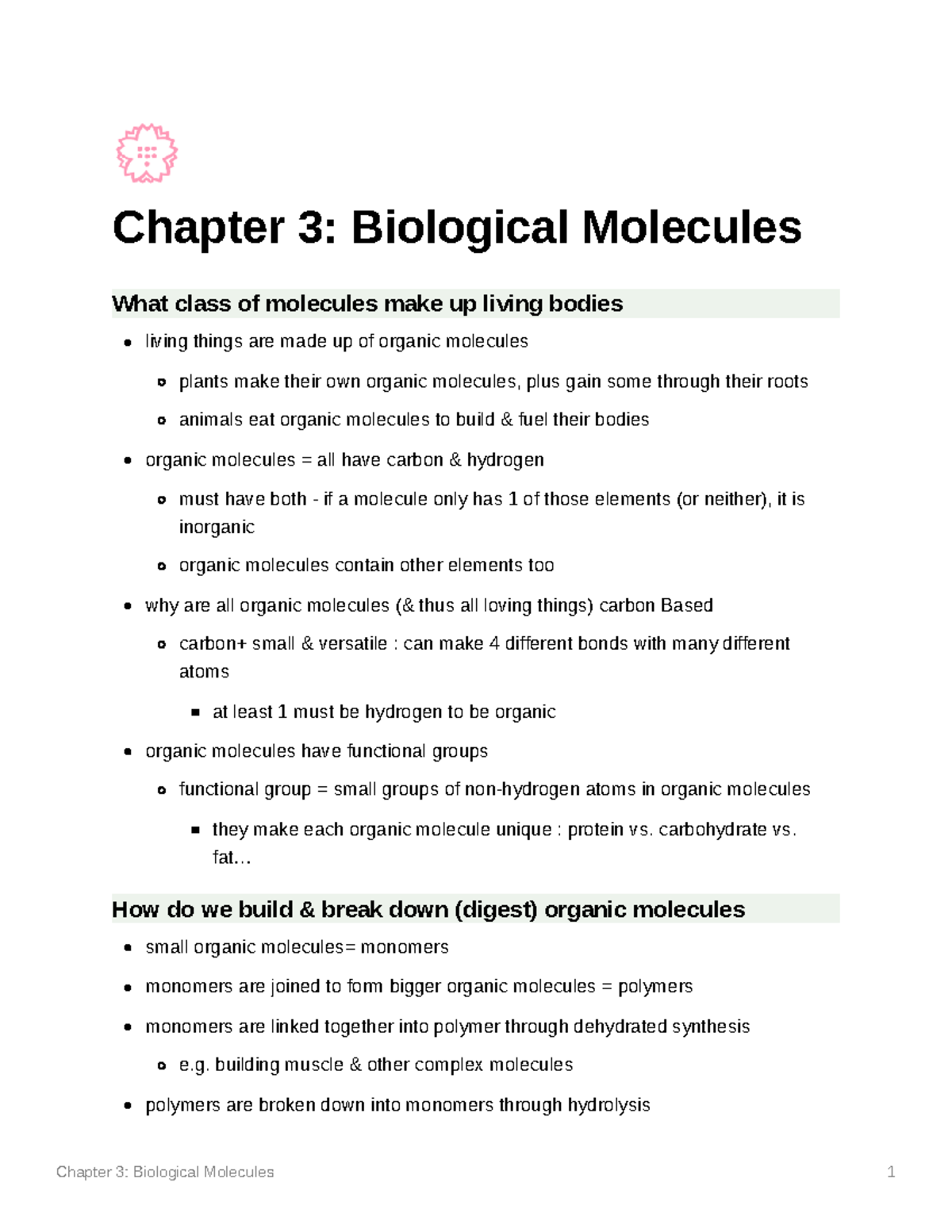 Chapter 3 Biological Molecules - Chapter 3: Biological Molecules What ...