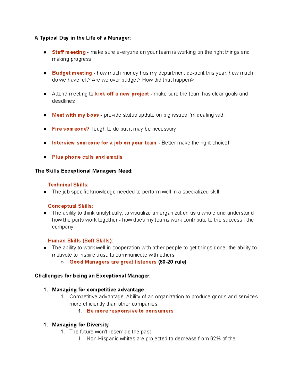 Class 3 and 4 - A Typical Day in the Life of a Manager: Staff meeting ...