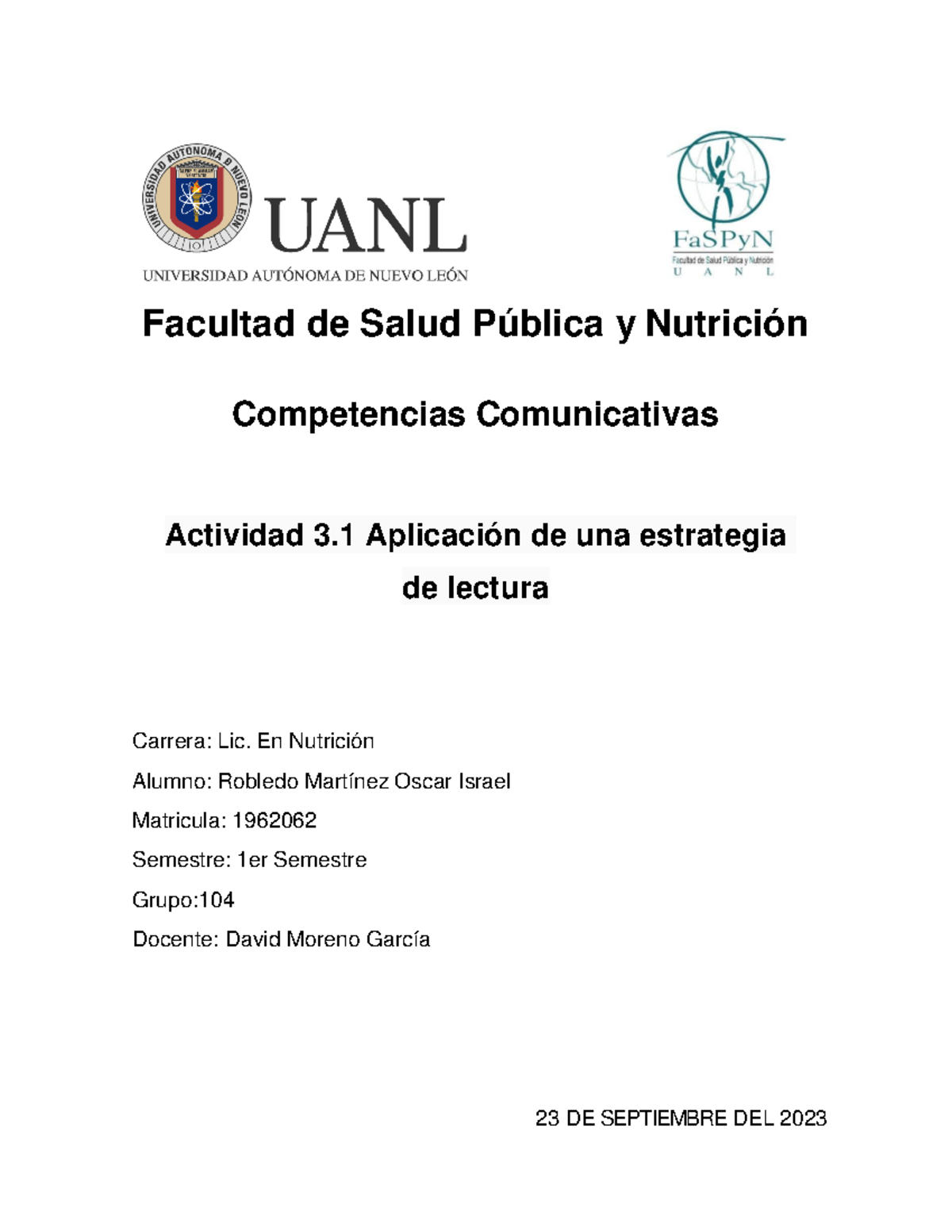 Actividad 01 E3 - Facultad de Salud Pública y Nutrición Competencias Comunicativas Actividad 3 ...