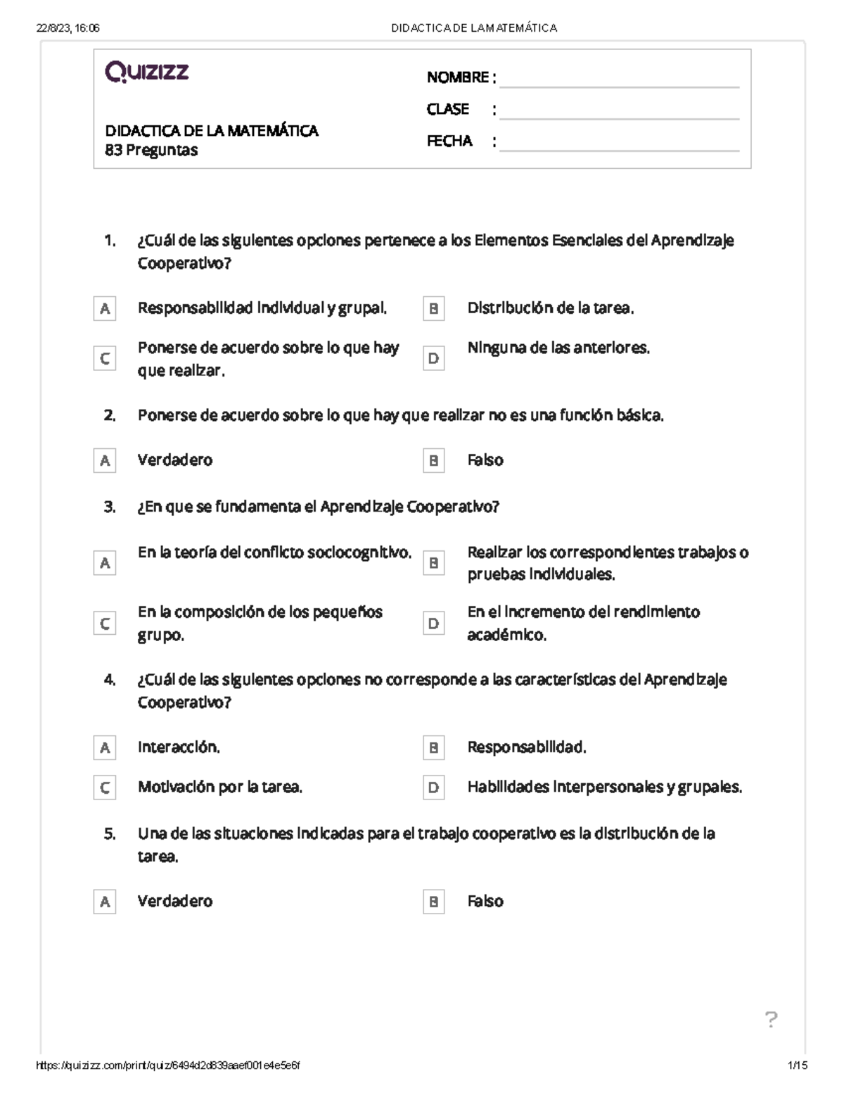 Didactica DE LA Matemática - DIDACTICA DE LA MATEMÁTICA 83 Preguntas ...