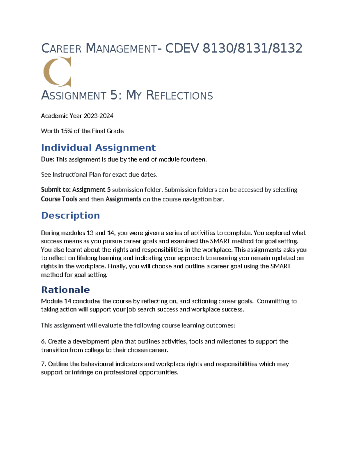 CDEV8130 Career Managment Assignment 5 My Reflections - CAREER ...