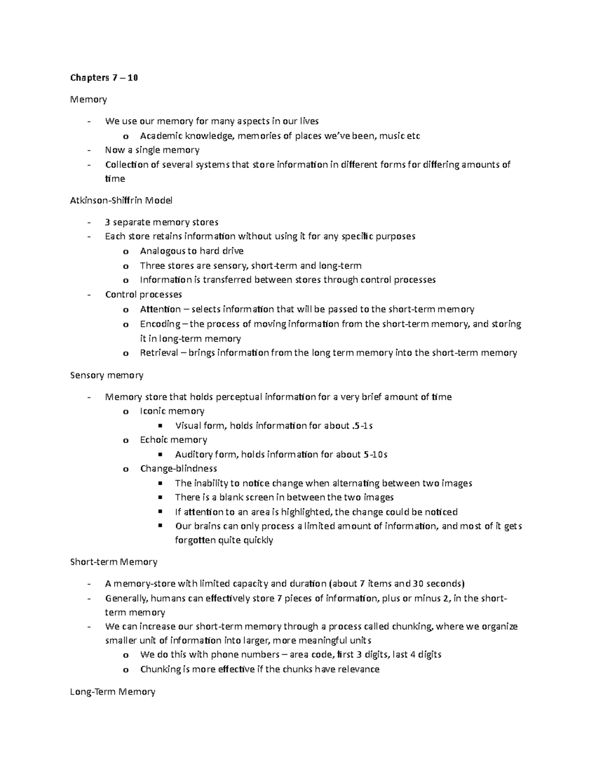 psychology test 3 notes - Chapters 7 – 10 Memory We use our memory for ...