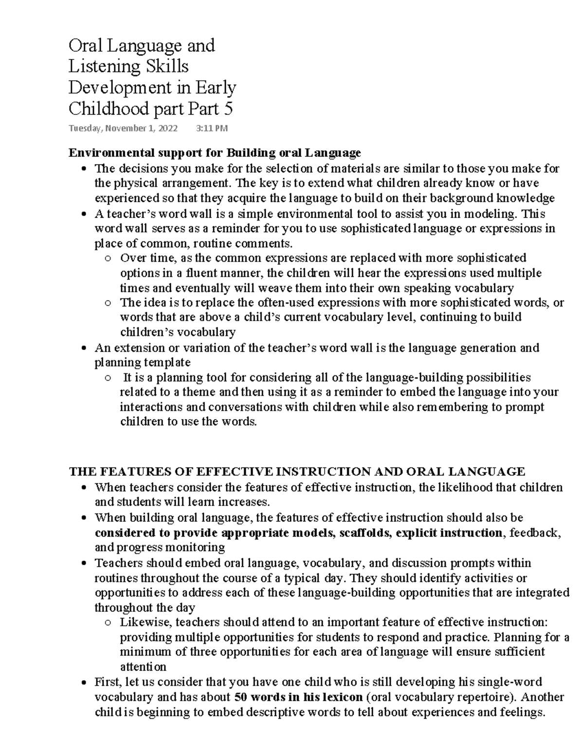 Environmental Support FOR Building ORAL Language 2 - Environmental ...
