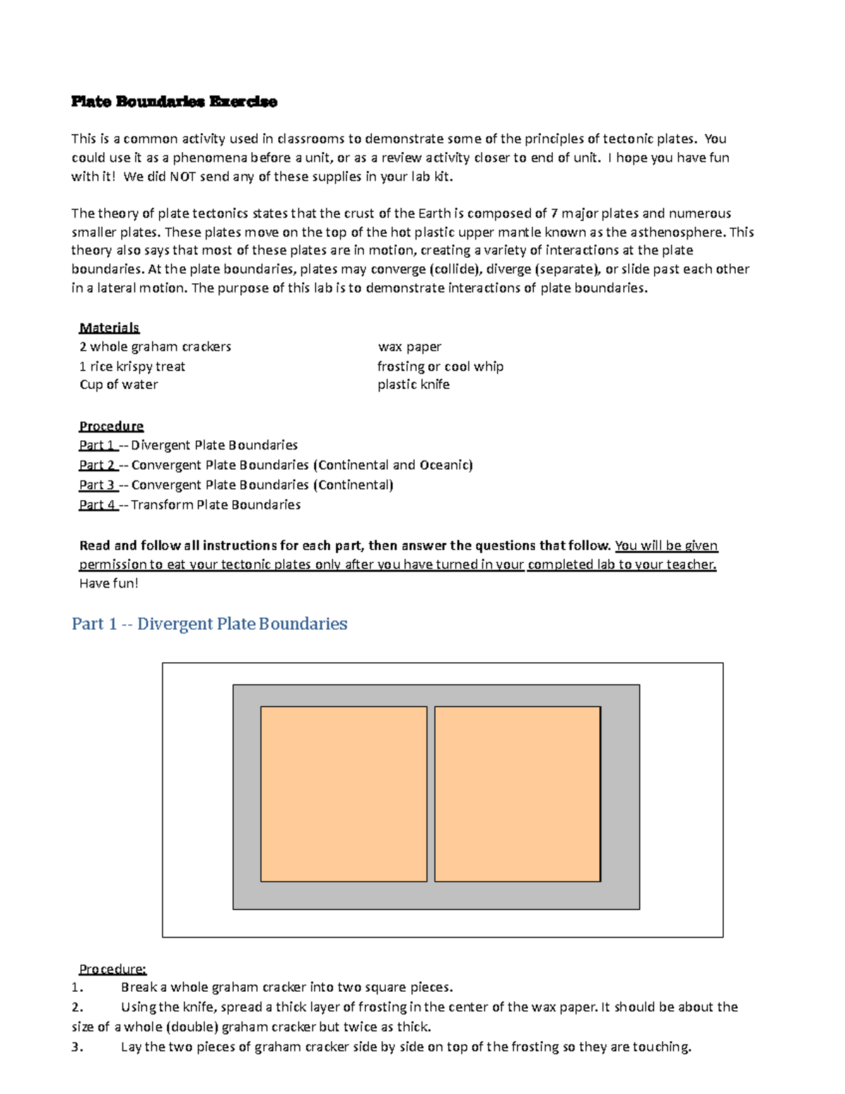 Graham Cracker Plates Lab - Plate Boundaries Exercise This is a common ...