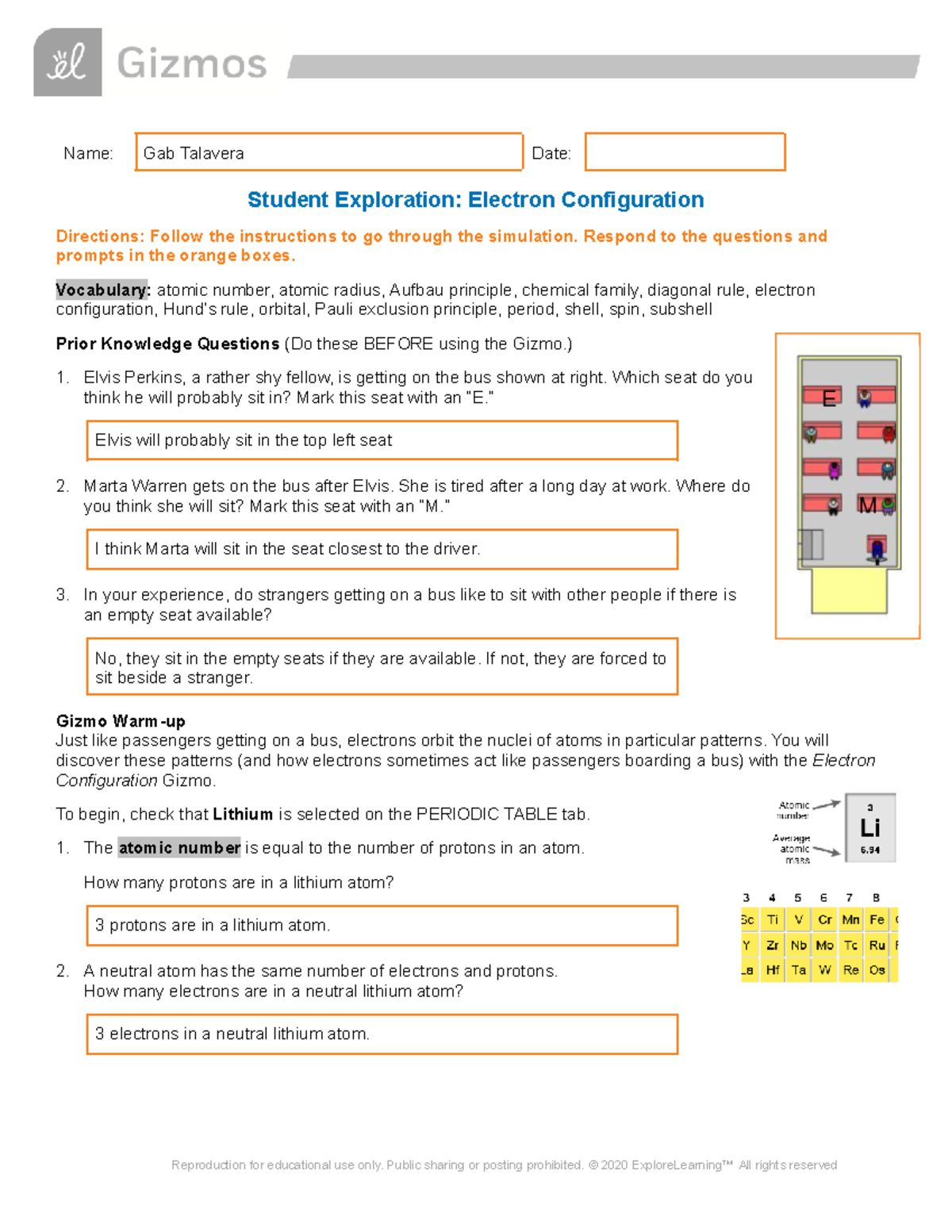 Gabrell Talavera - Electron Configuration - Gizmo - Name: Gab Talavera ...