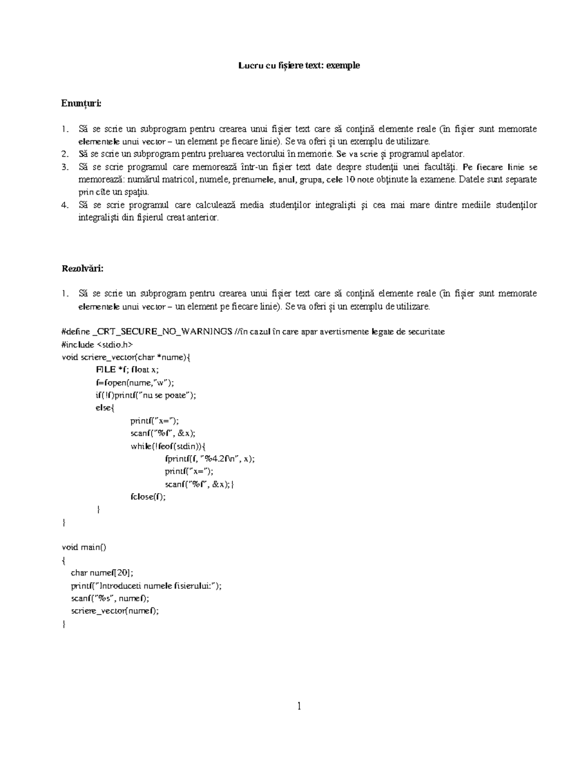 Seminar 2 - fisiere text - exemple semestrul 2 - Lucru cu fișiere text ...