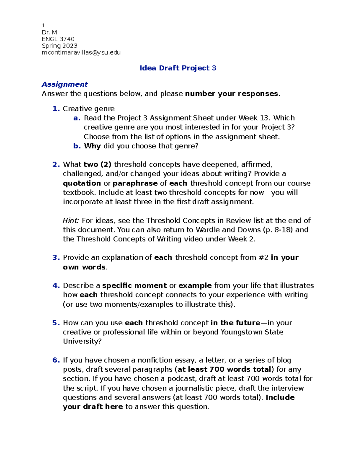 Idea Draft Project 3 - Dr. M ENGL 3740 Spring 2023 mcontimaravillas@ysu ...