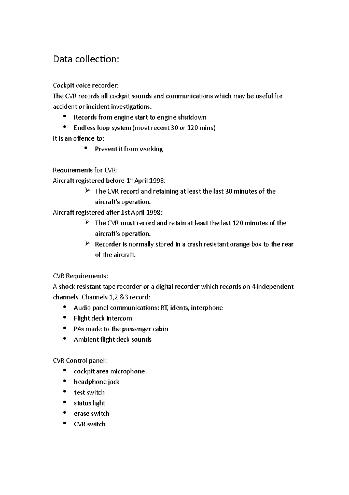 Data collection - Notes for the subject - Data collection: Cockpit ...