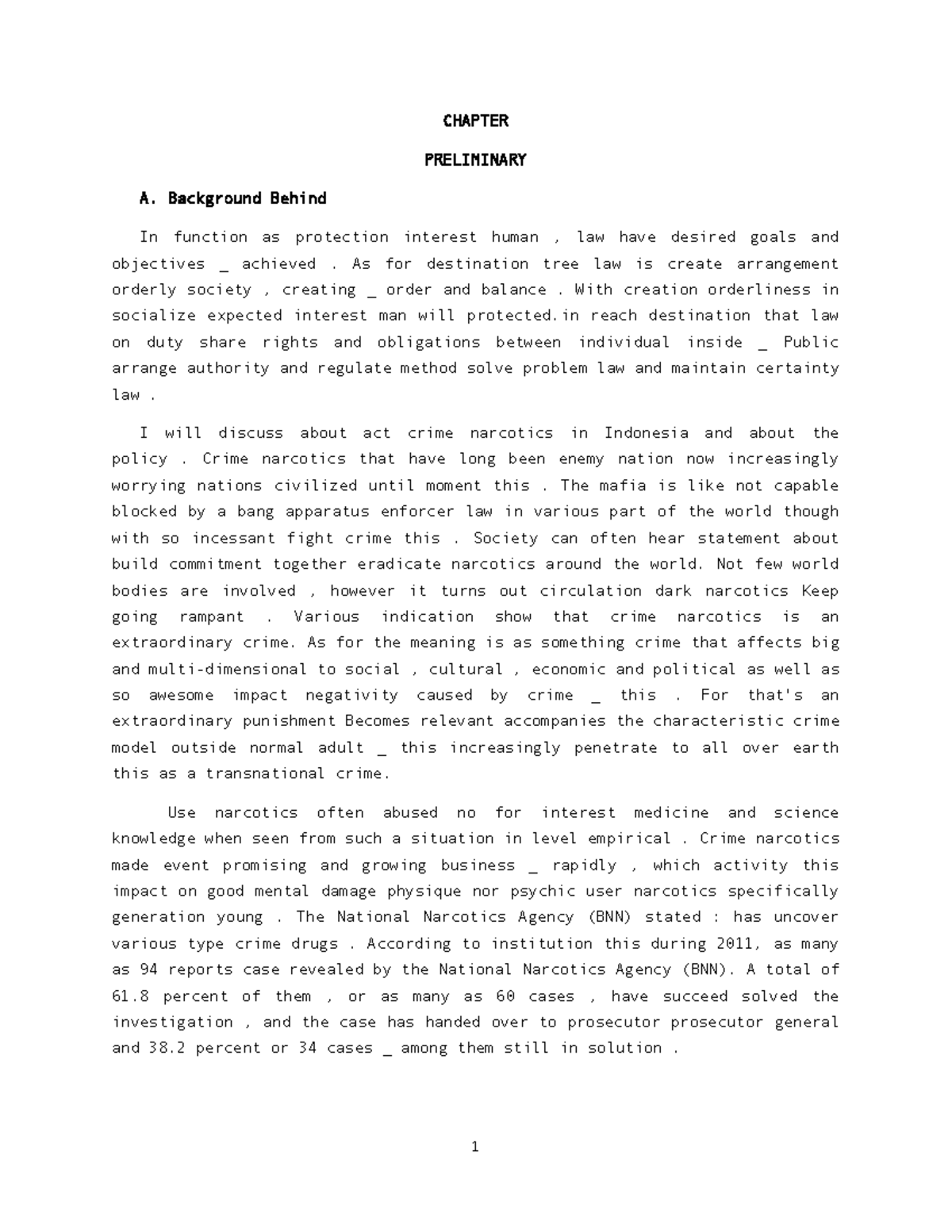 Criminal Law - Class A - Narcotics Abuse - CHAPTER PRELIMINARY A ...