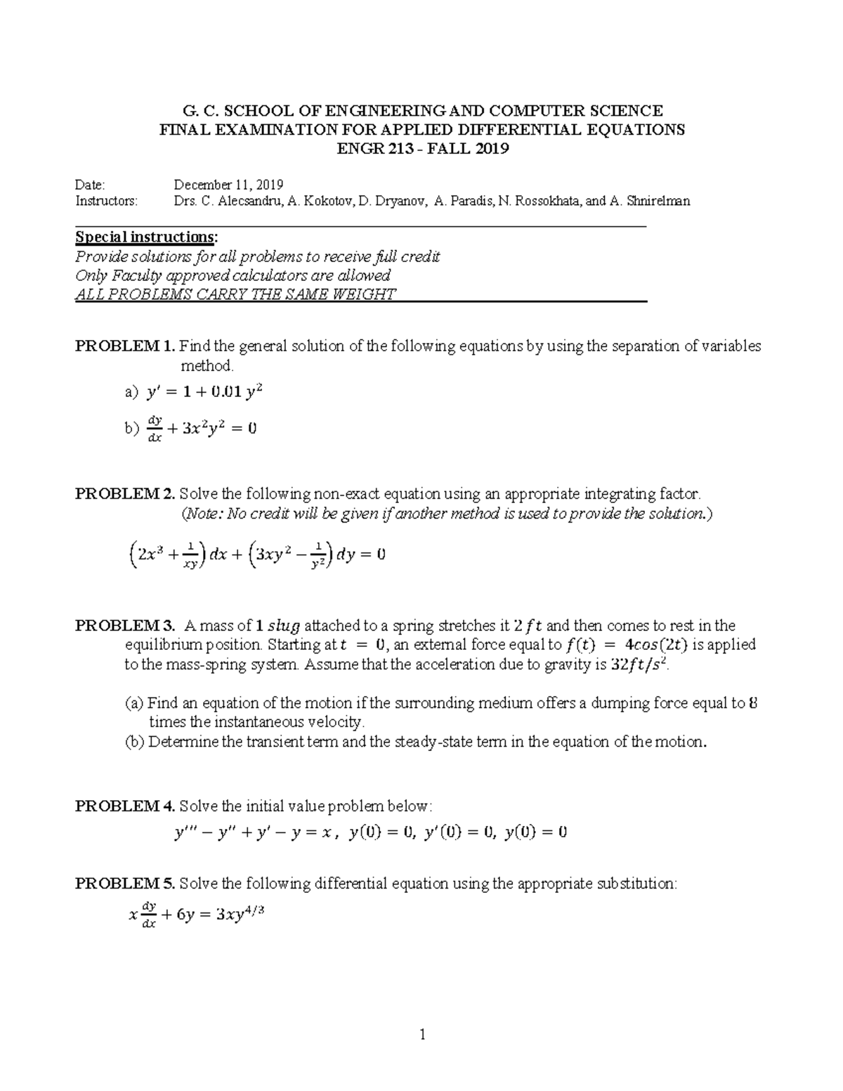Final Sample 3 engr 213 - 1 G. C. SCHOOL OF ENGINEERING AND COMPUTER ...