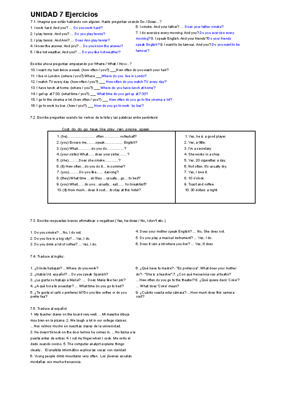 Unidad 7pr - xd - UNIDAD 7 Ejercicios Imagina que estás hablando con ...