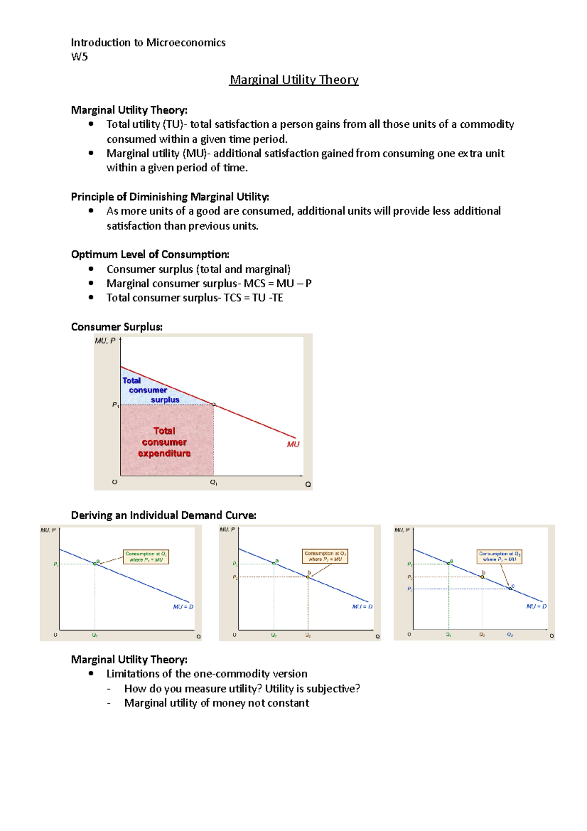 introduction to microeconomics - W Marginal Utility Theory Marginal ...