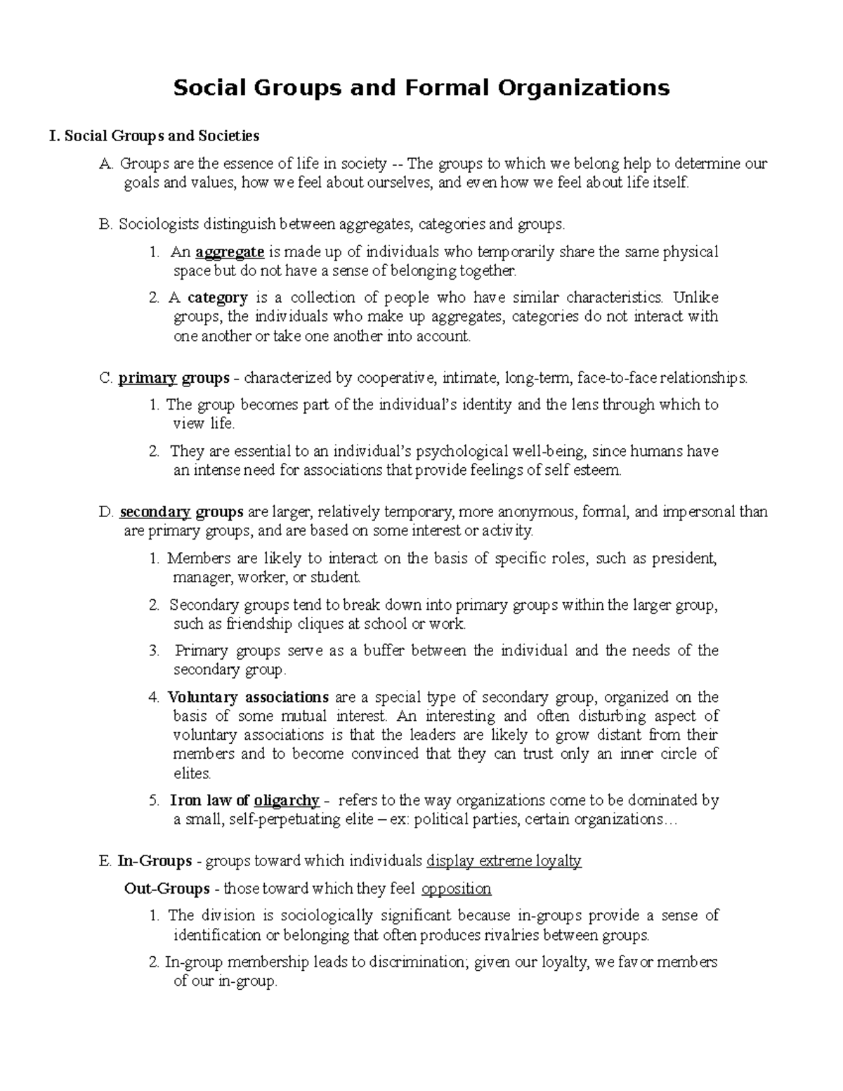 Social Groups and Formal Organizations Detailed Summary - Social Groups ...