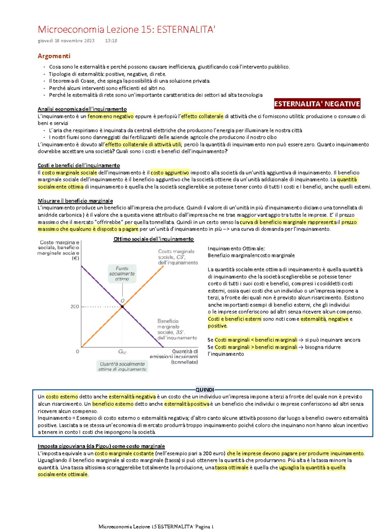 Microeconomia Lezione 15 Esternalita' - Argomenti Cosa sono le ...