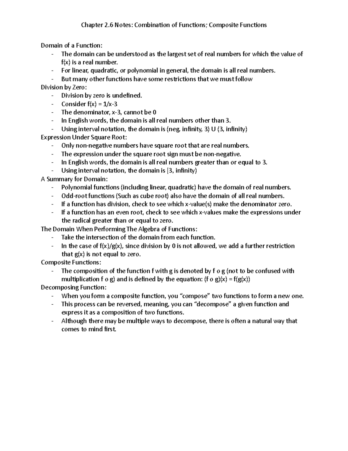 Chapter 2.6 Notes - Chapter 2 Notes: Combination of Functions ...