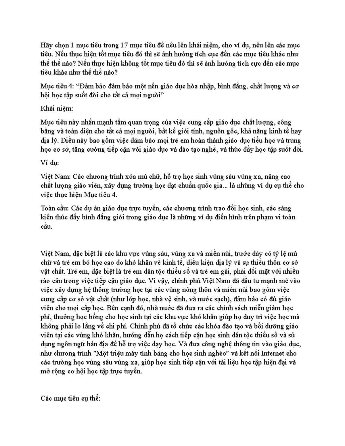 PTBV BÀI LUẬN - PTBV BÀI LUẬN - Hãy chọn 1 mục tiêu trong 17 mục tiêu ...