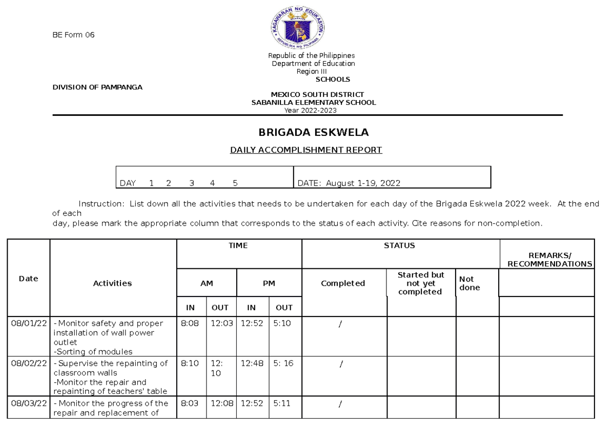 2022 BE - skxm - BE Form 06 Republic of the Philippines Department of ...