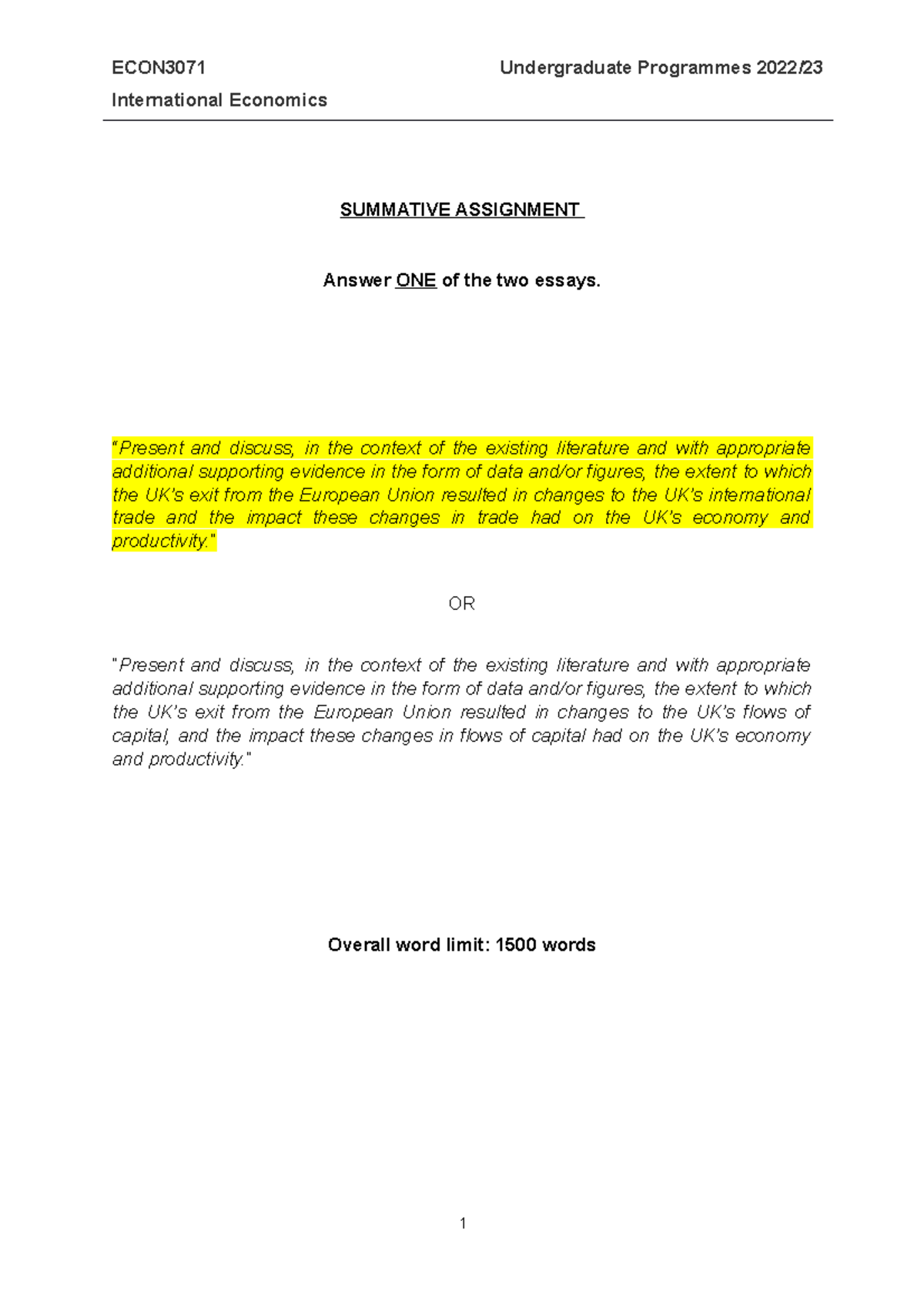 ECON3071 International Economics Summative Assignment 2022-23 ...